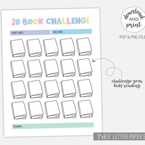 20 Book Reading Challenge for Kids DIGITAL | Reading Log | Challenge ...