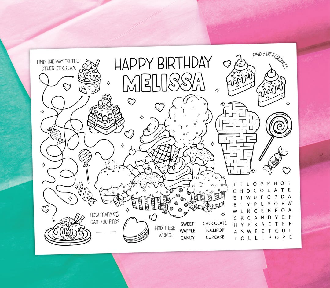 Sweets Coloring Placemat DIGITAL | Ice Cream Party Activity Sheet ...