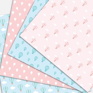 Hot Air Balloon Seamless Digital Paper | Pink and Blue Background ...