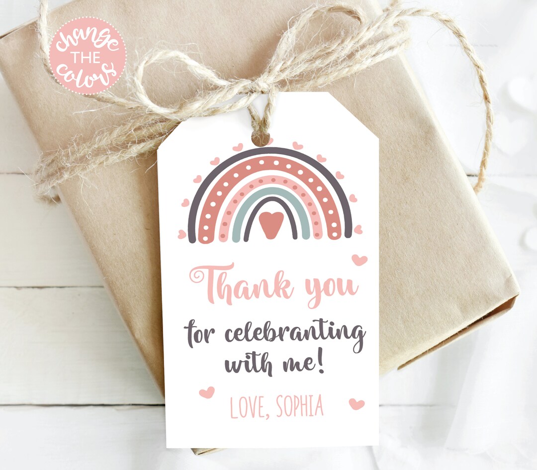 Boho Rainbow Birthday Thank You Tag DIGITAL | Rainbow Party Favor Tag ...