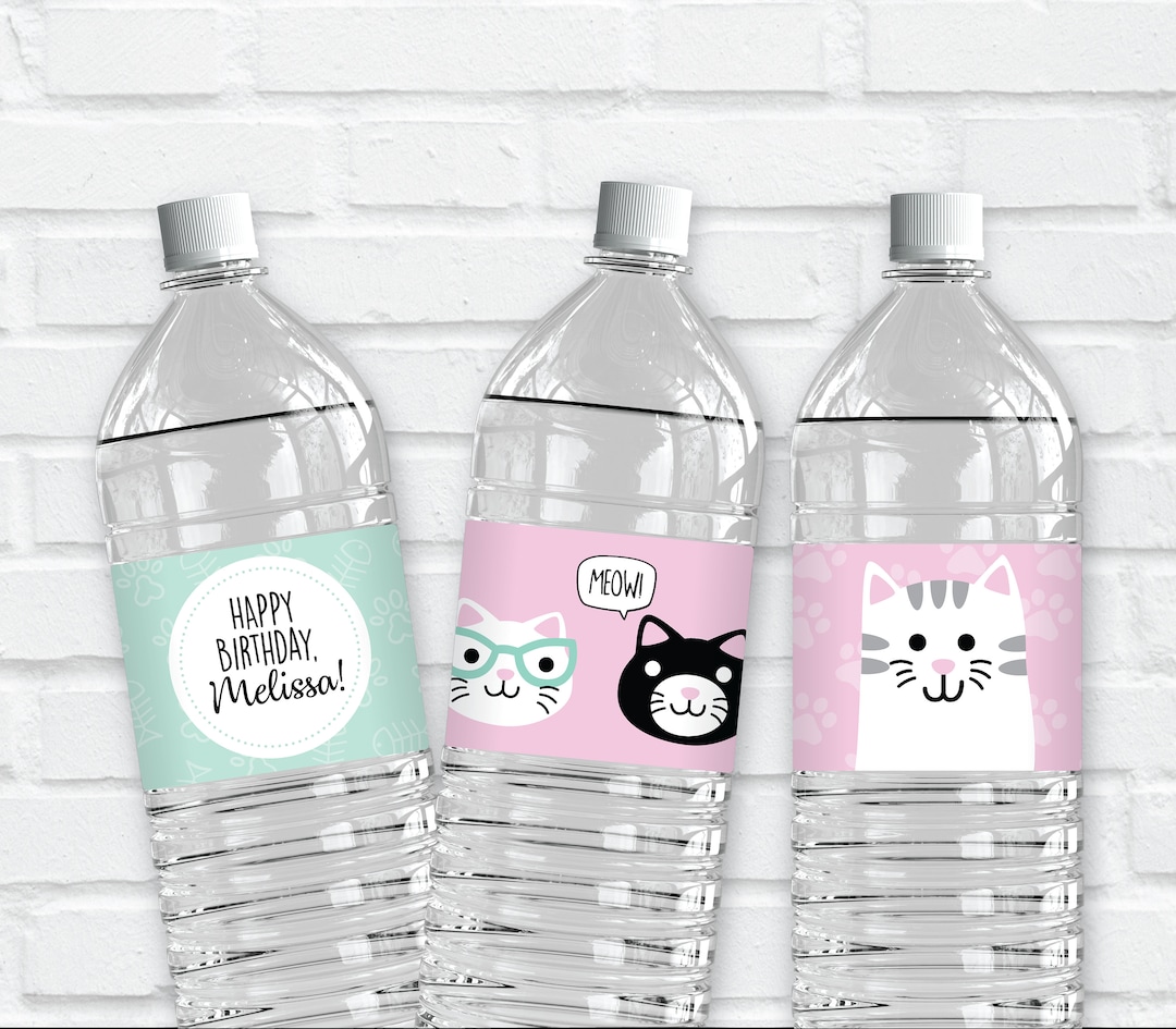 Kitten Birthday Bottle Label DIGITAL | Cat Party Water Bottle Wrapper ...