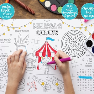 Circus Coloring Placemat DIGITAL | Carnival Party Table Activity | Kids ...