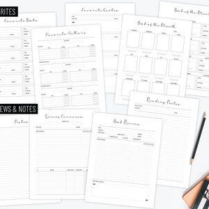 Book Reading Journal Bundle | Minimalist Planner Set | Digital Reading ...