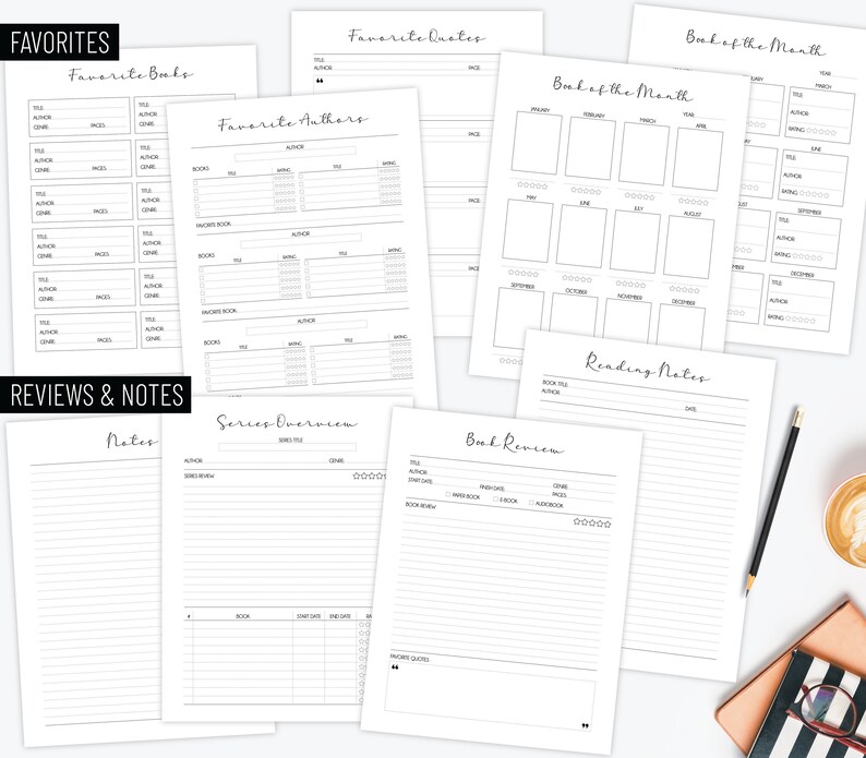 Book Reading Journal Bundle | Minimalist Planner Set | Digital Reading ...