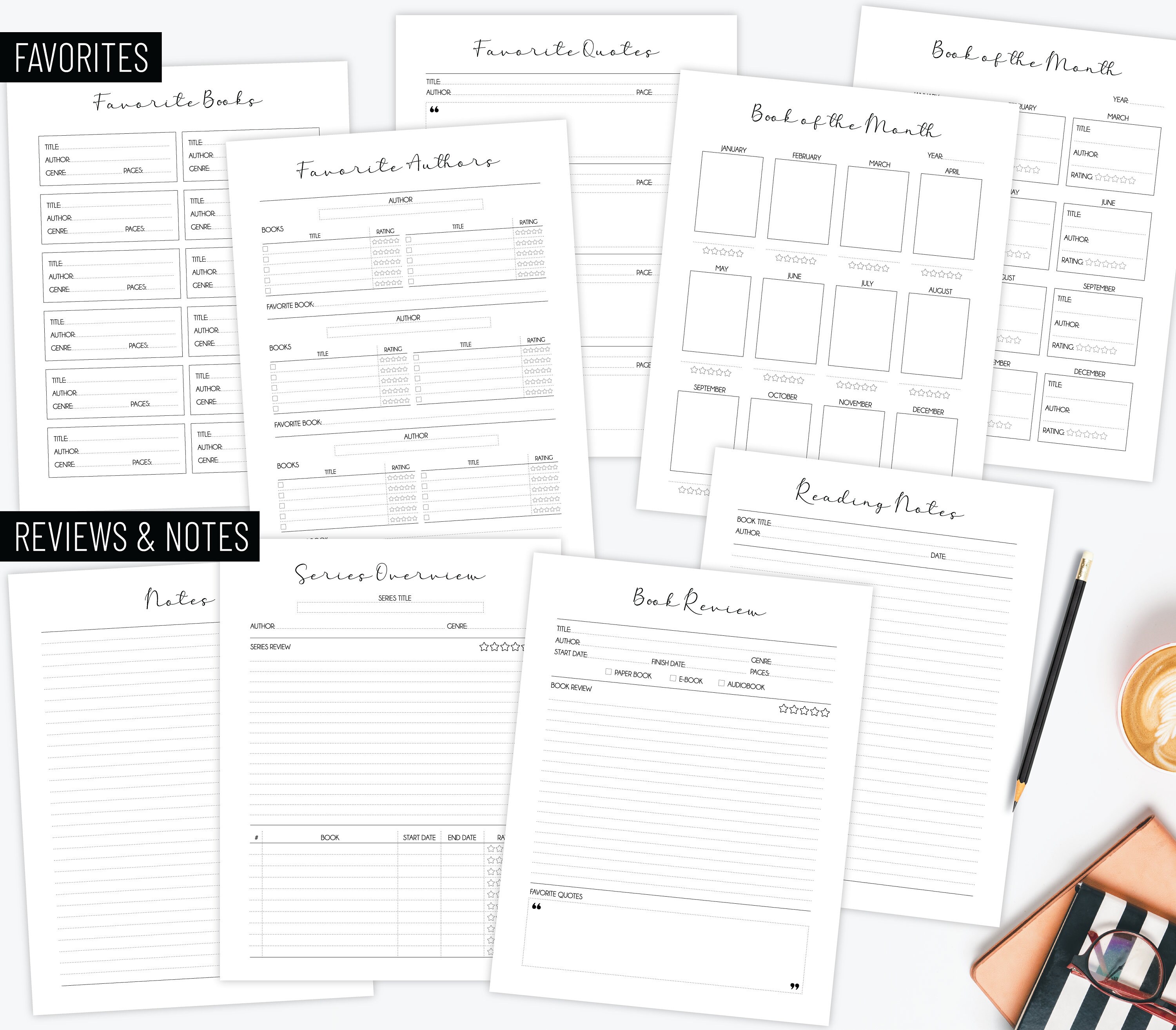 Book Reading Journal Bundle | Minimalist Planner Set | Digital Reading ...