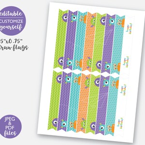 Monster Birthday Straw Flags DIGITAL | Little Monster Party Paper Straw ...