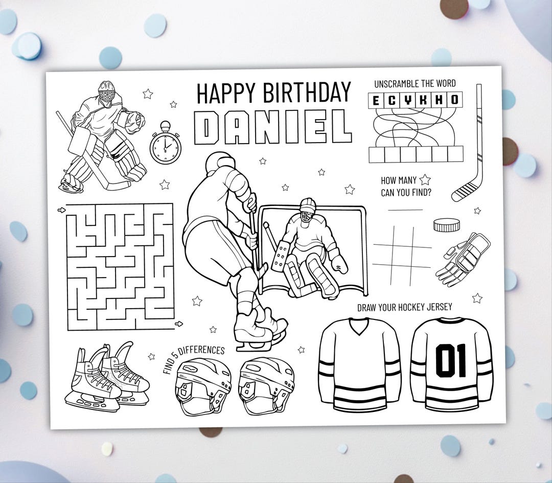 Hockey Coloring Placemat DIGITAL | Party Activity Sheet | Kids Coloring ...
