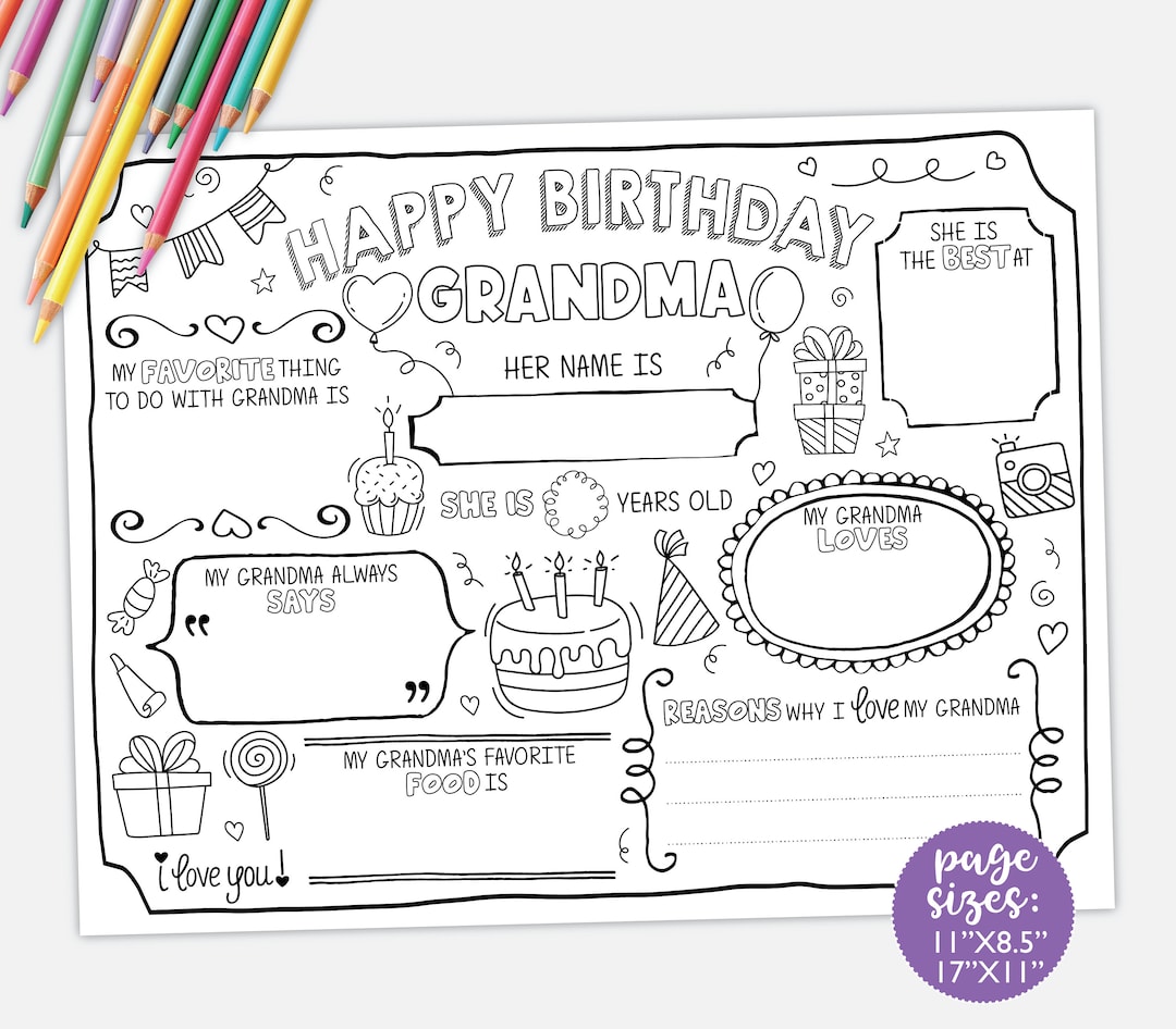 Happy Birthday Grandma Coloring Page DIGITAL All About Nana Fill in ...