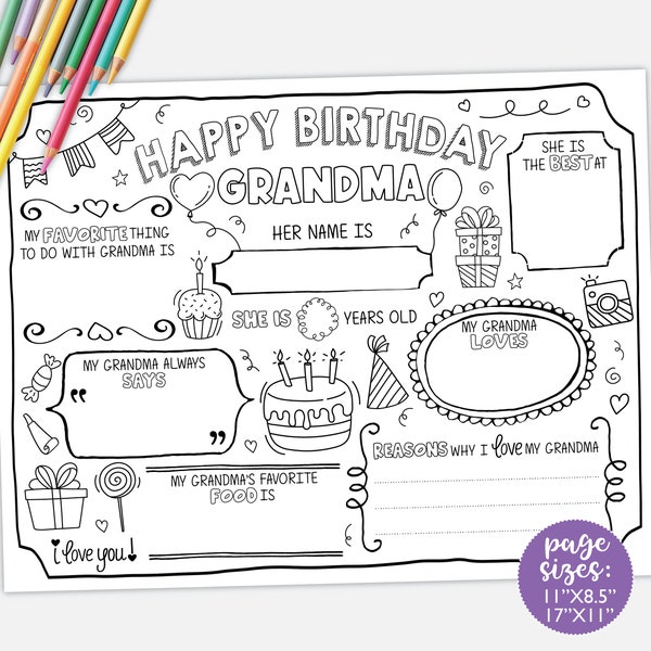 Birthday Coloring Page Grandma - Etsy