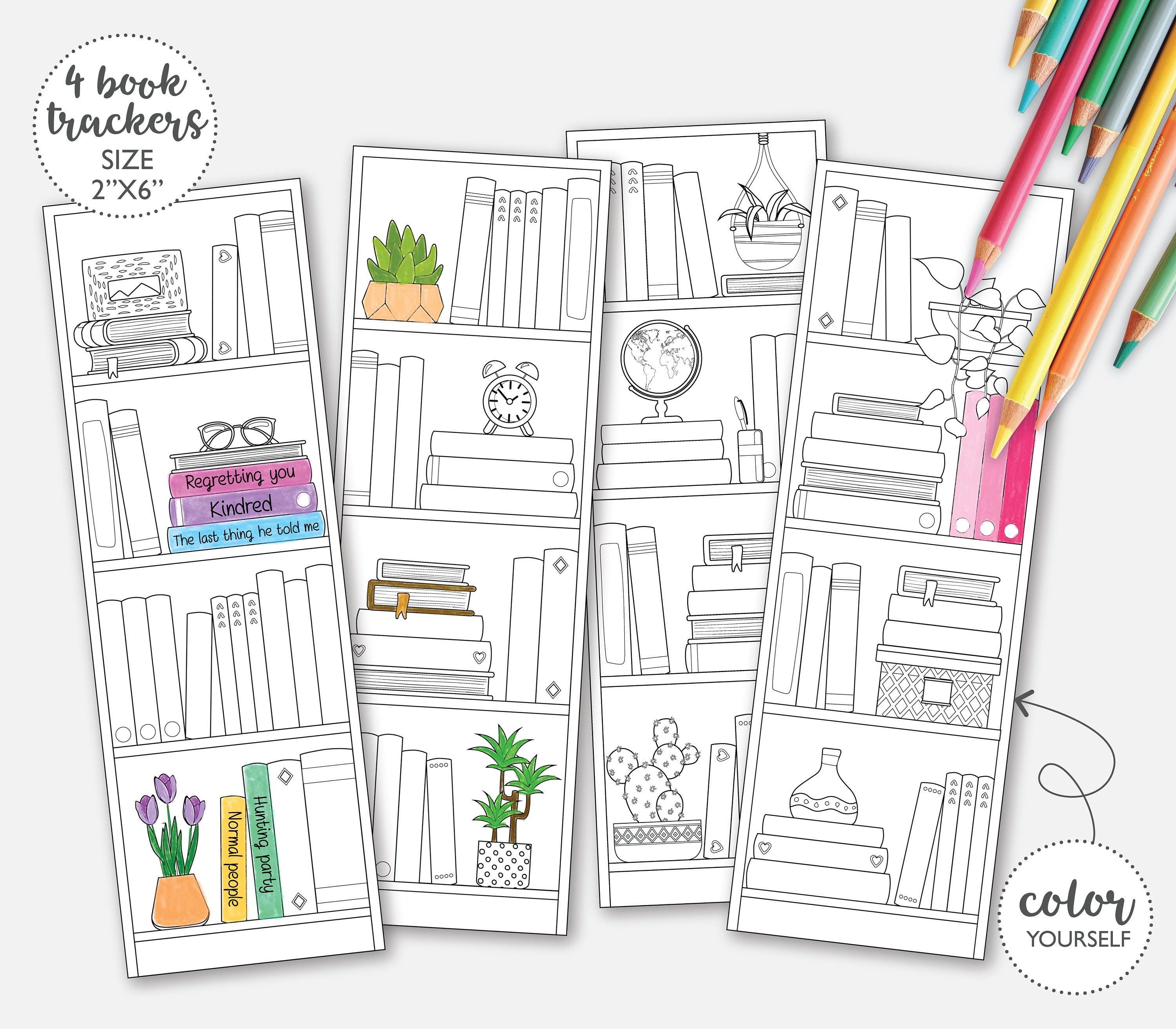 Bookmark Tracker DIGITAL | Coloring Bookshelf Tracker | Book Lover ...