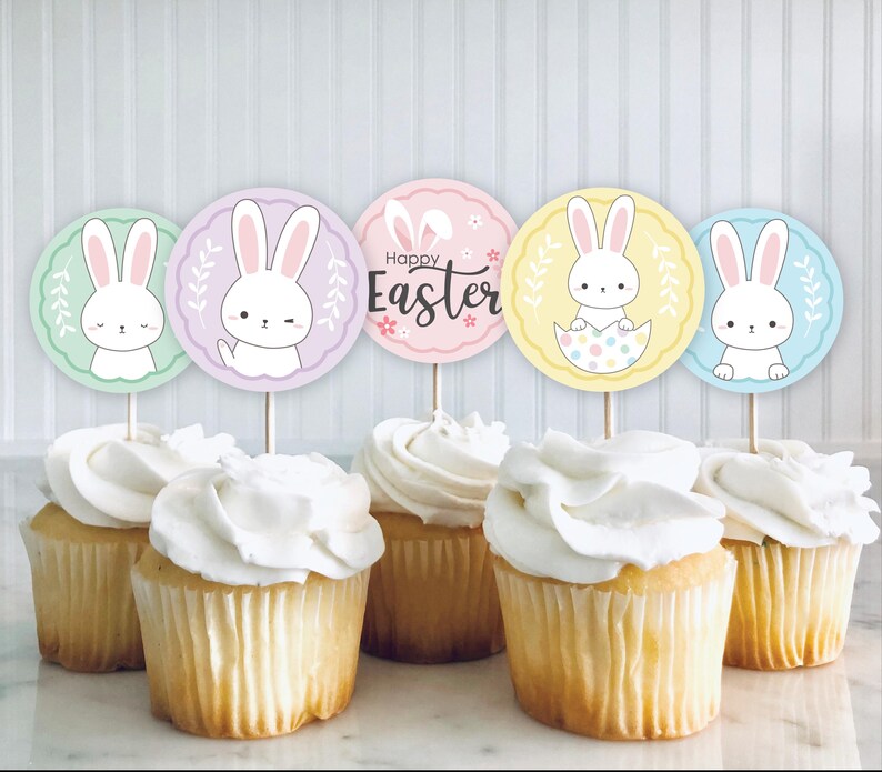 Easter Bunny Cupcake Topper DIGITAL | Easter Holiday Party Decoration ...