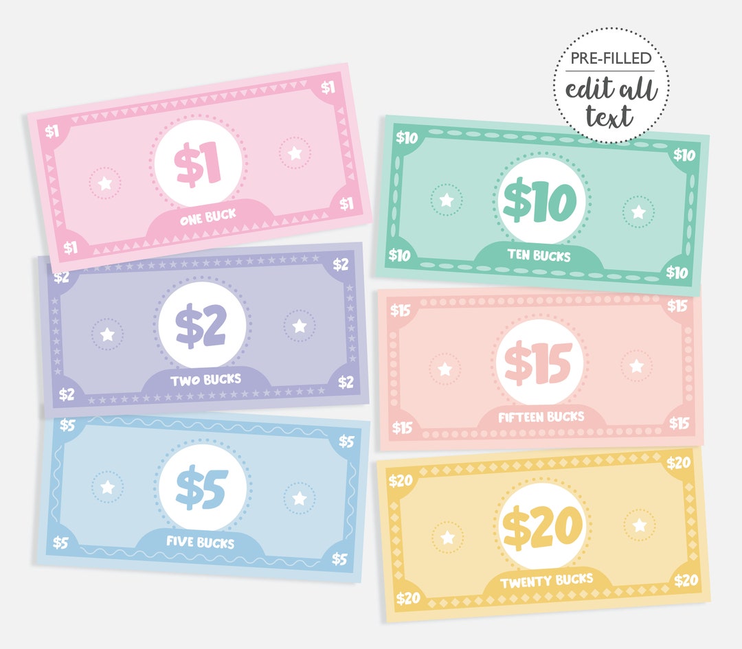 Editable Play Money DIGITAL | Kids Reward System | Pretend Money ...