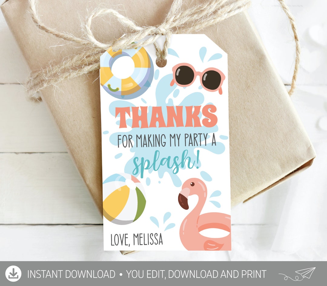 Pool Party Birthday Thank You Tag DIGITAL Beach Summer Pink - Etsy