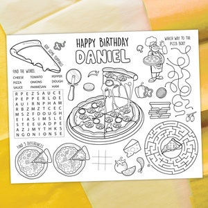 Pizza Coloring Placemat DIGITAL | Pizzeria Party Activity Sheet | Kids ...