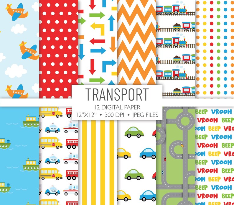 Transportation Digital Paper Transport Background Pattern - Etsy