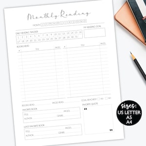 Monthly Reading Log | Minimalist Book Log | Digital Reading Tracker ...