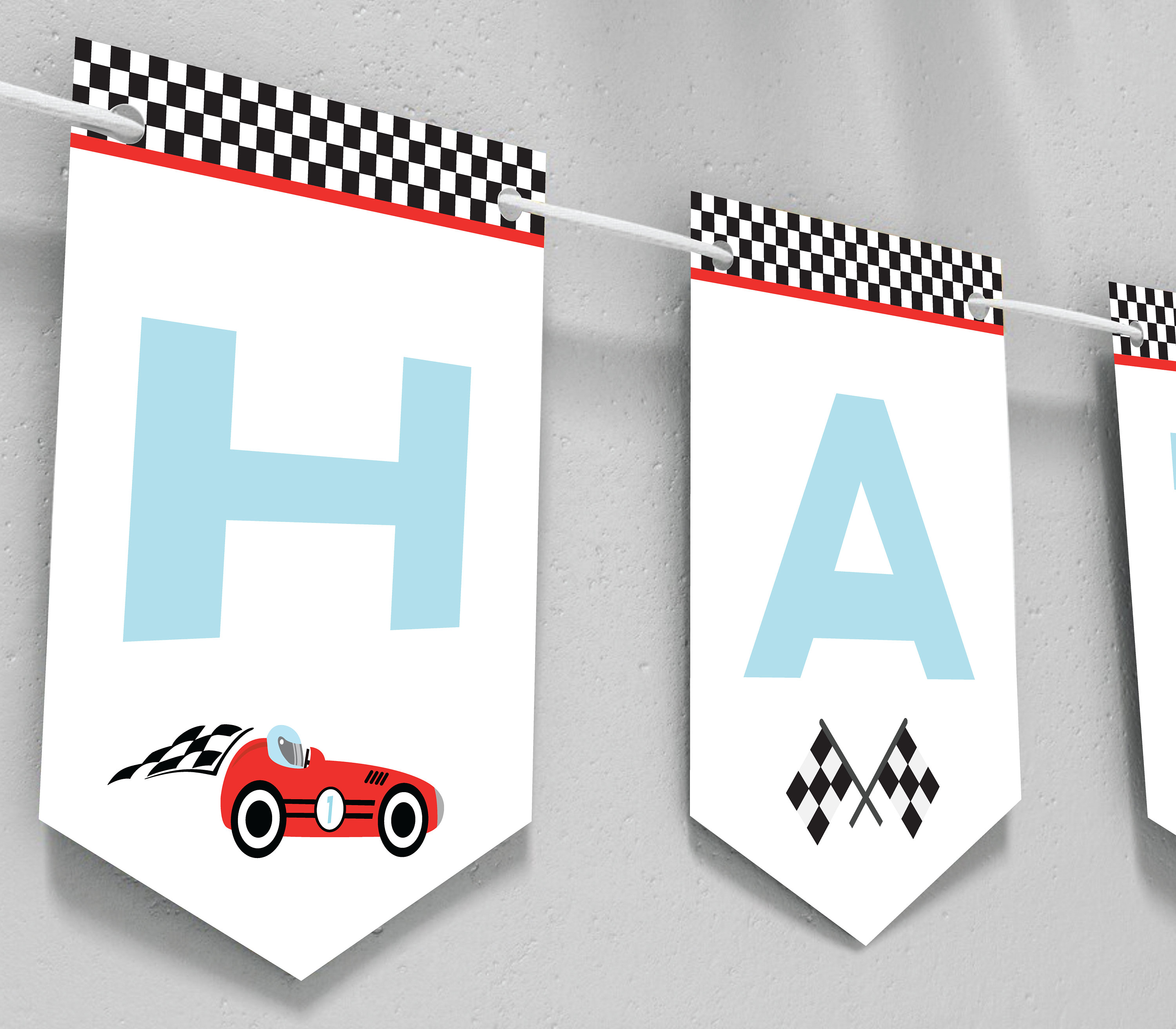 Race Car Happy Birthday Banner DIGITAL | Vintage Car Party Decoration ...