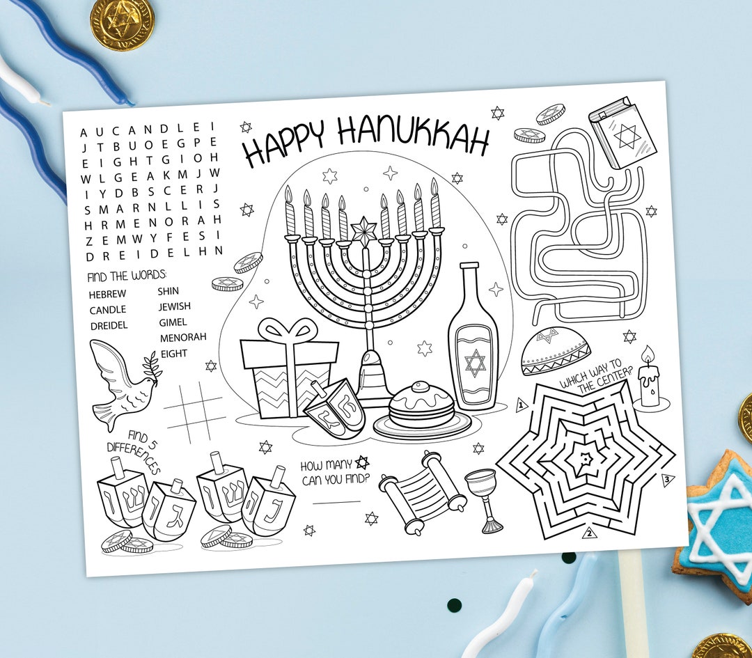 Hanukkah Coloring Placemat DIGITAL | Holiday Table Activity | Kids ...