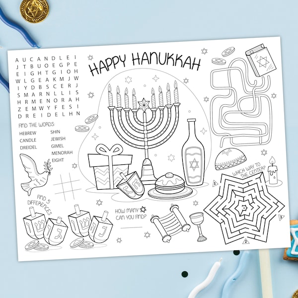 Hanukkah Kids Activity Placemat - Etsy