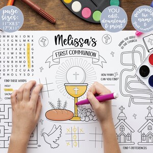 First Communion Coloring Placemat DIGITAL | Party Activity Sheet | Kids ...