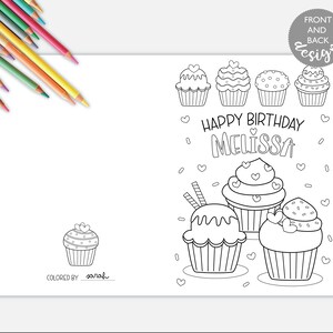 Cupcake Birthday Coloring Card DIGITAL | Colouring Greeting Card for ...