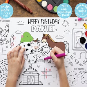 Farm Animals Coloring Placemat DIGITAL | Barnyard Party Activity | Kids ...