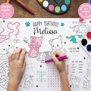 Kitten Coloring Placemat DIGITAL Cat Party Activity Kids - Etsy