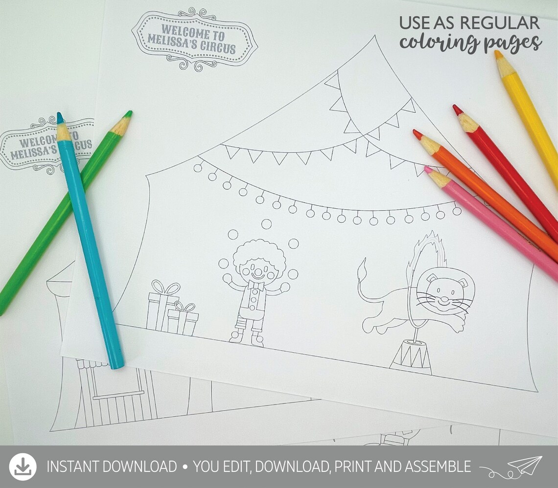 Circus Tent Coloring Pages DIGITAL Carnival Personalized - Etsy Canada