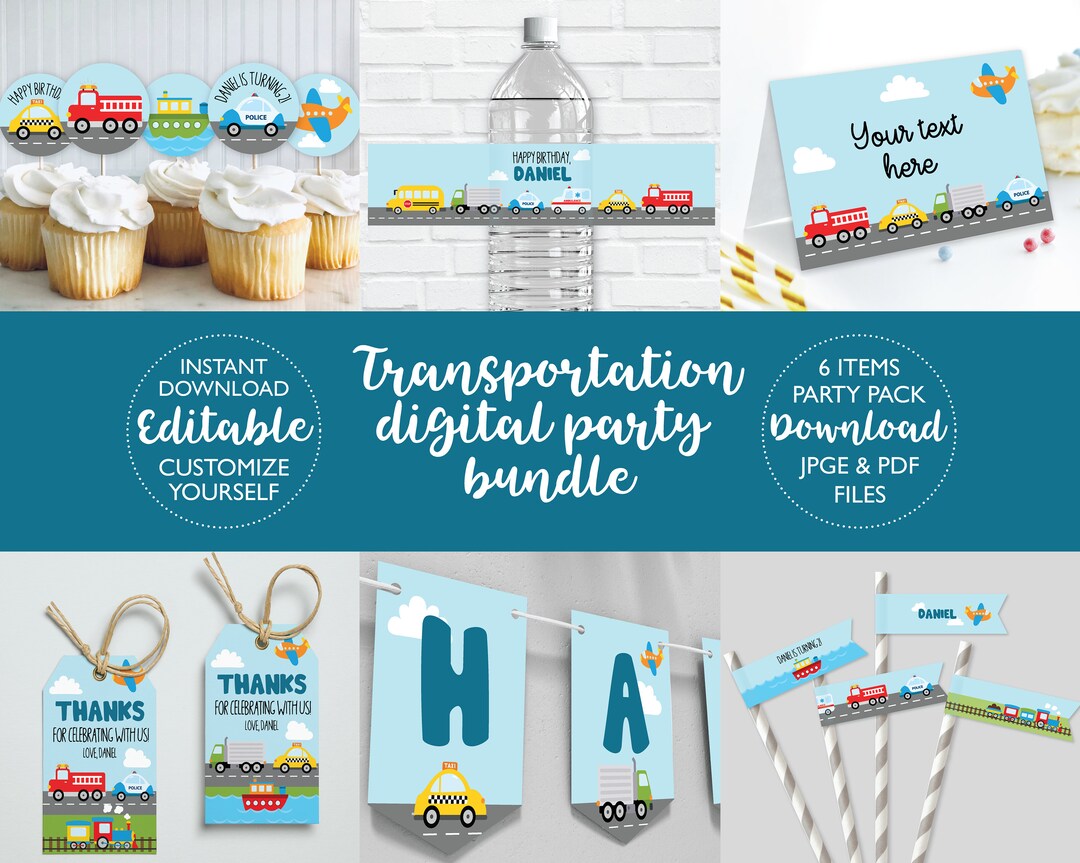 Transportation Birthday Party Kit DIGITAL | Transport Party Bundle Set ...