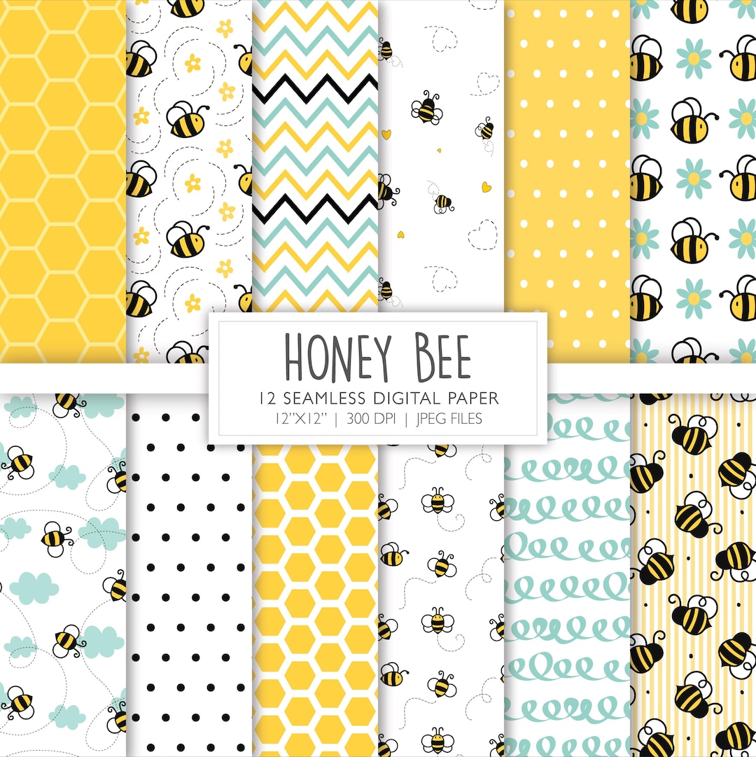 Honey Bee Seamless Digital Paper | Sweet Bumble Bee Heart Background ...