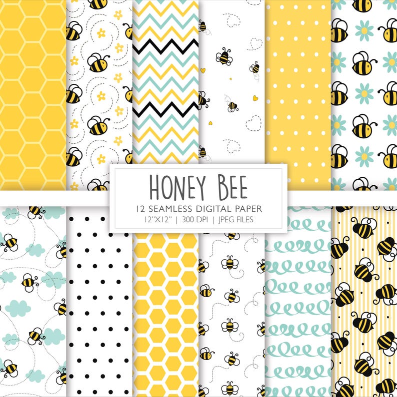 Honey Bee Seamless Digital Paper | Sweet Bumble Bee Heart Background ...