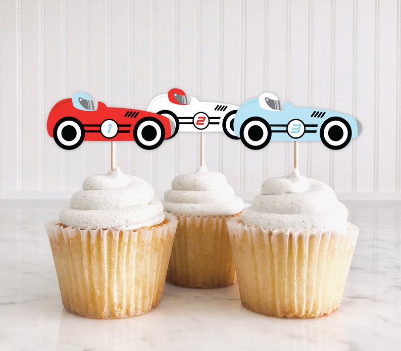 Race Car Birthday Cupcake Toppers DIGITAL | Vintage Car Party ...