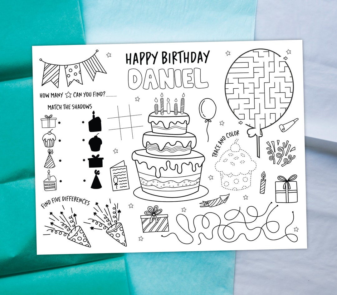 Birthday Party Coloring Placemat DIGITAL Party Activity Kids Coloring ...