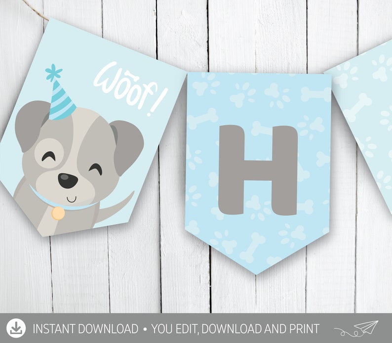 Puppy Happy Birthday Banner DIGITAL Dog Party Decoration - Etsy Canada