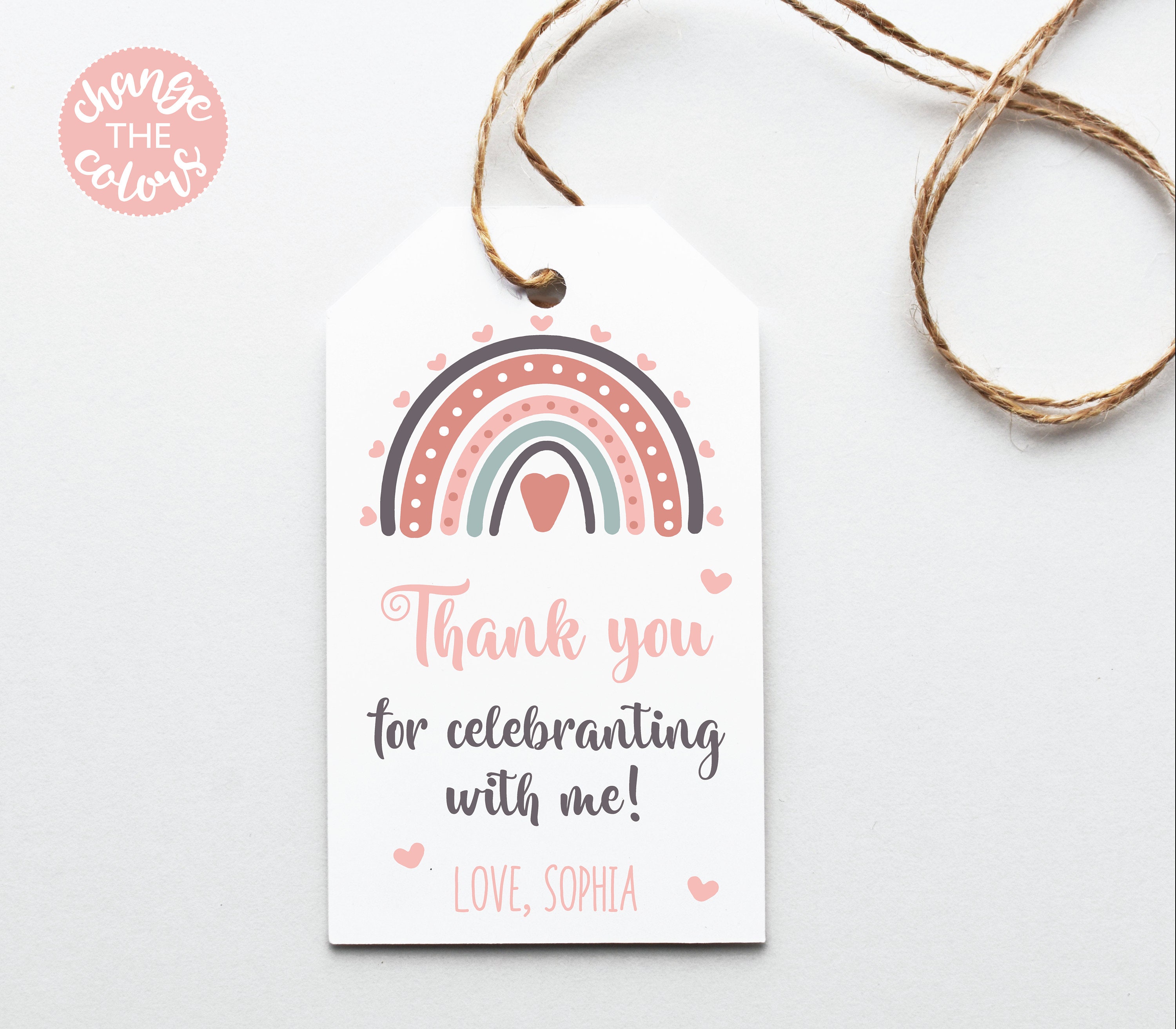 Boho Rainbow Birthday Thank You Tag DIGITAL | Rainbow Party Favor Tag ...