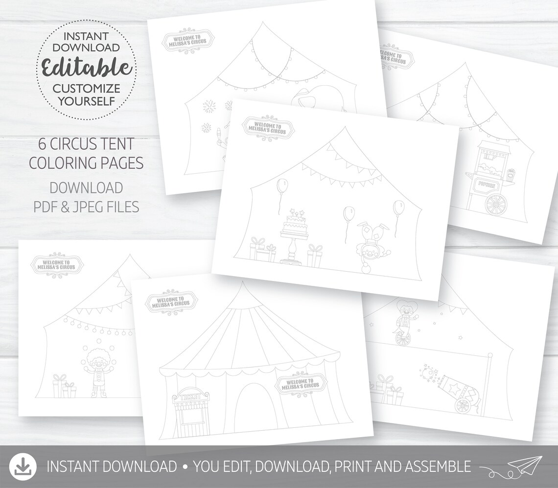 Circus Tent Coloring Pages DIGITAL Carnival Personalized - Etsy