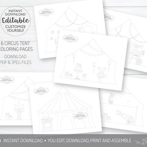 Circus Tent Coloring Pages DIGITAL Carnival Personalized - Etsy Canada