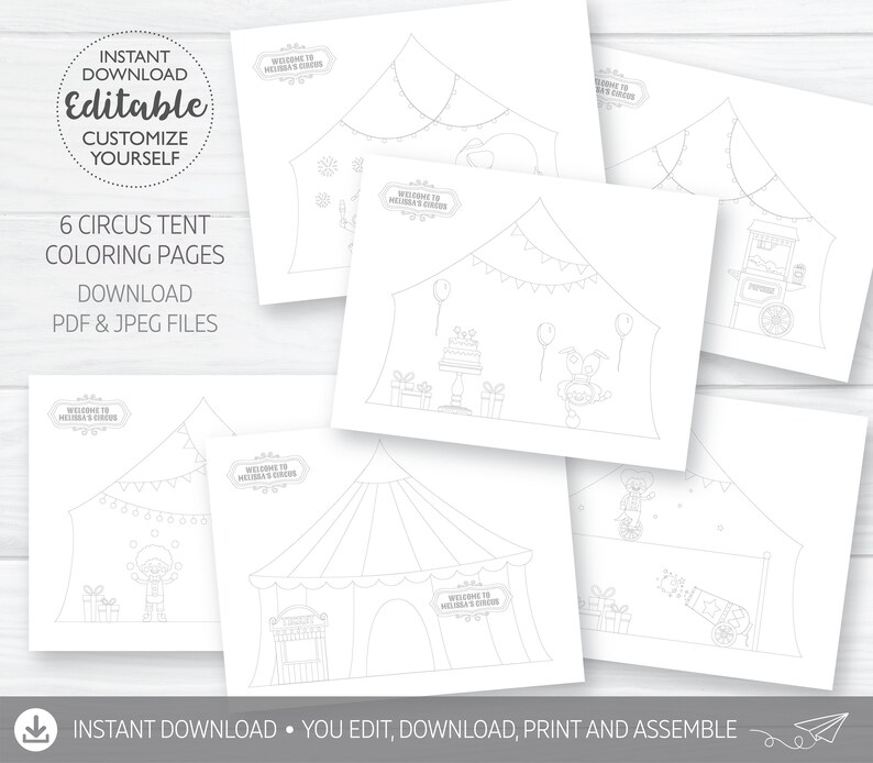 Circus Tent Coloring Pages DIGITAL Carnival Personalized - Etsy
