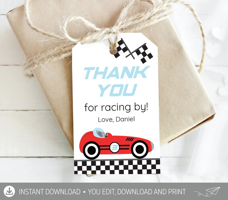 Race Car Birthday Thank You Tag DIGITAL Vintage Car Favor - Etsy