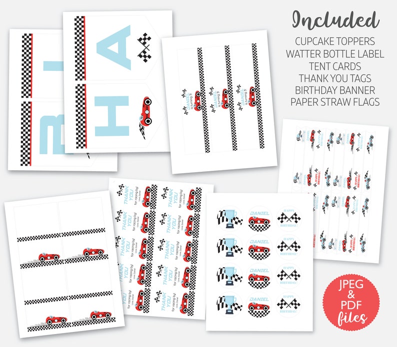 Race Car Birthday Party Kit DIGITAL | Vintage Car Party Bundle Set ...