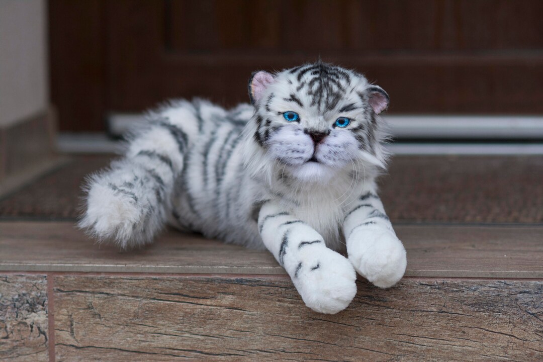 In Stock! Realistic White Tiger Cub Plush, Lifelike Stuffed White Tiger ...