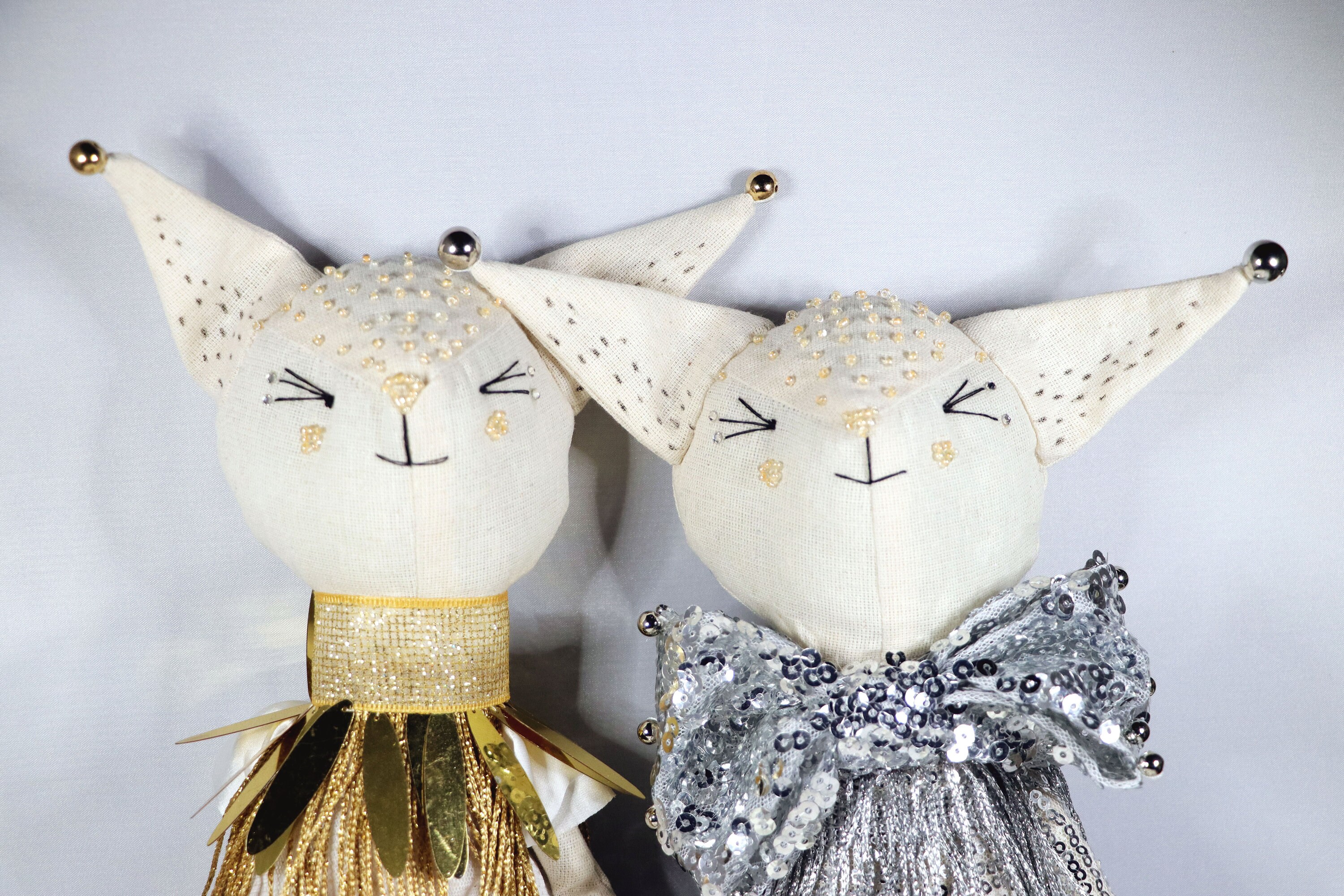 Fox Rag Doll Couple With Sparkly Beads, Sequin Bow and Shimmering ...