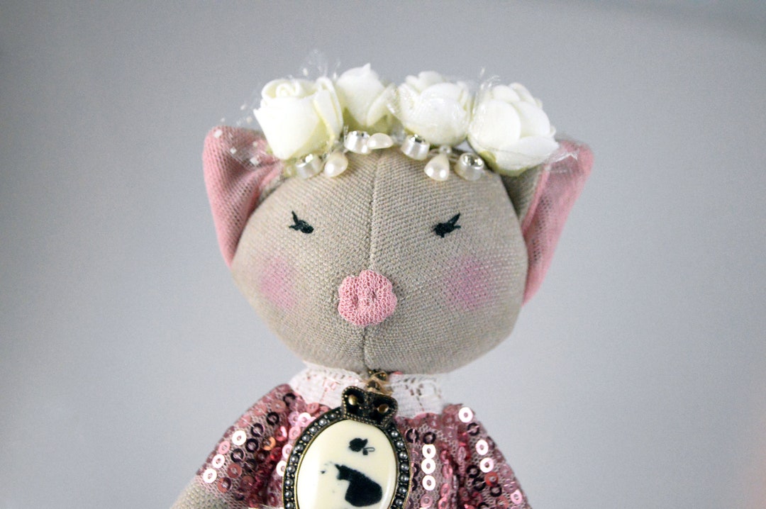 Piglet Rag Doll With Rose Headband and Tutu. Pig Handmade Soft Fabric ...