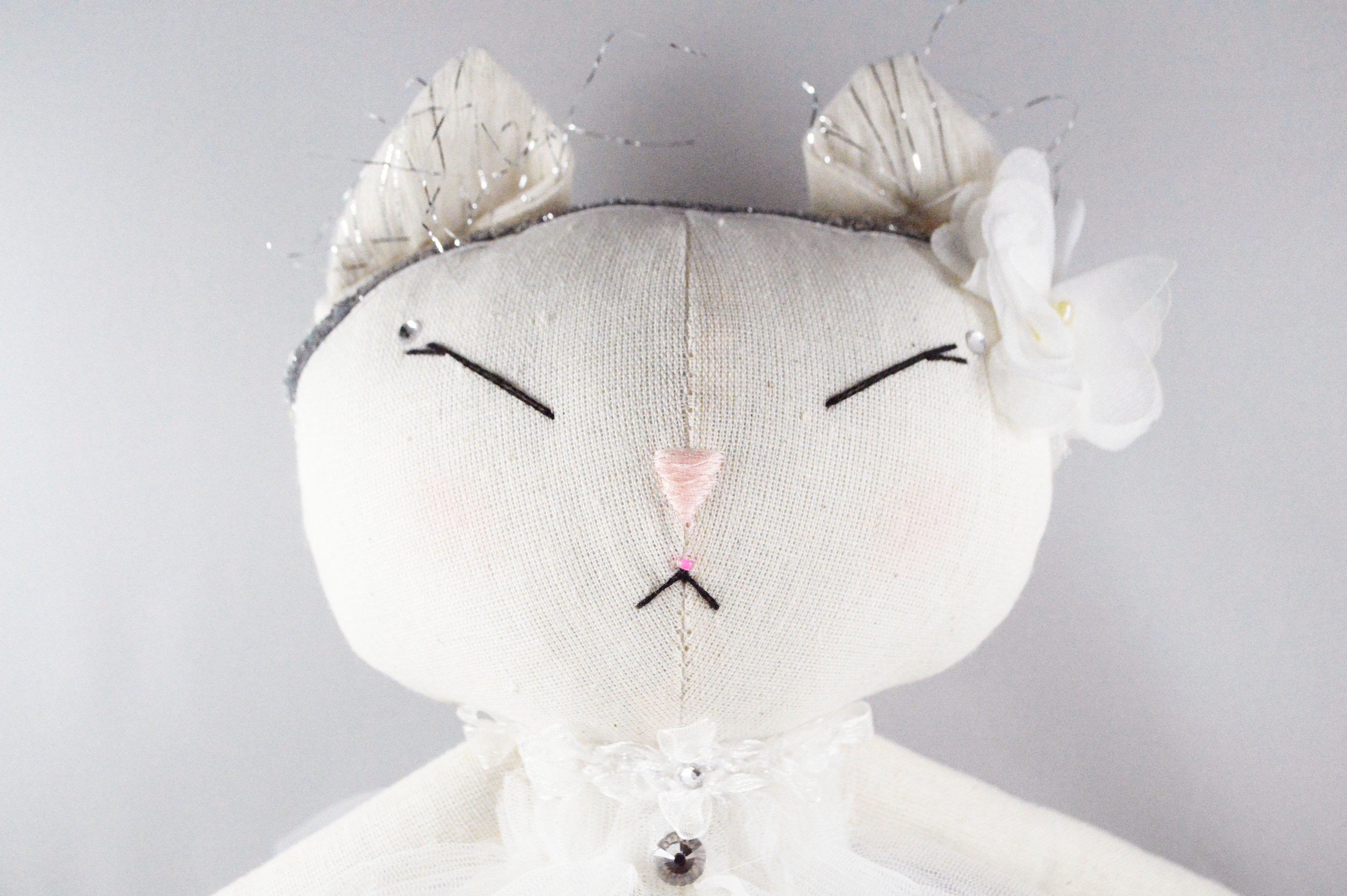 Kitty Rag Doll With White Lace Princess Dress, Heirloom Cat Doll, Soft ...