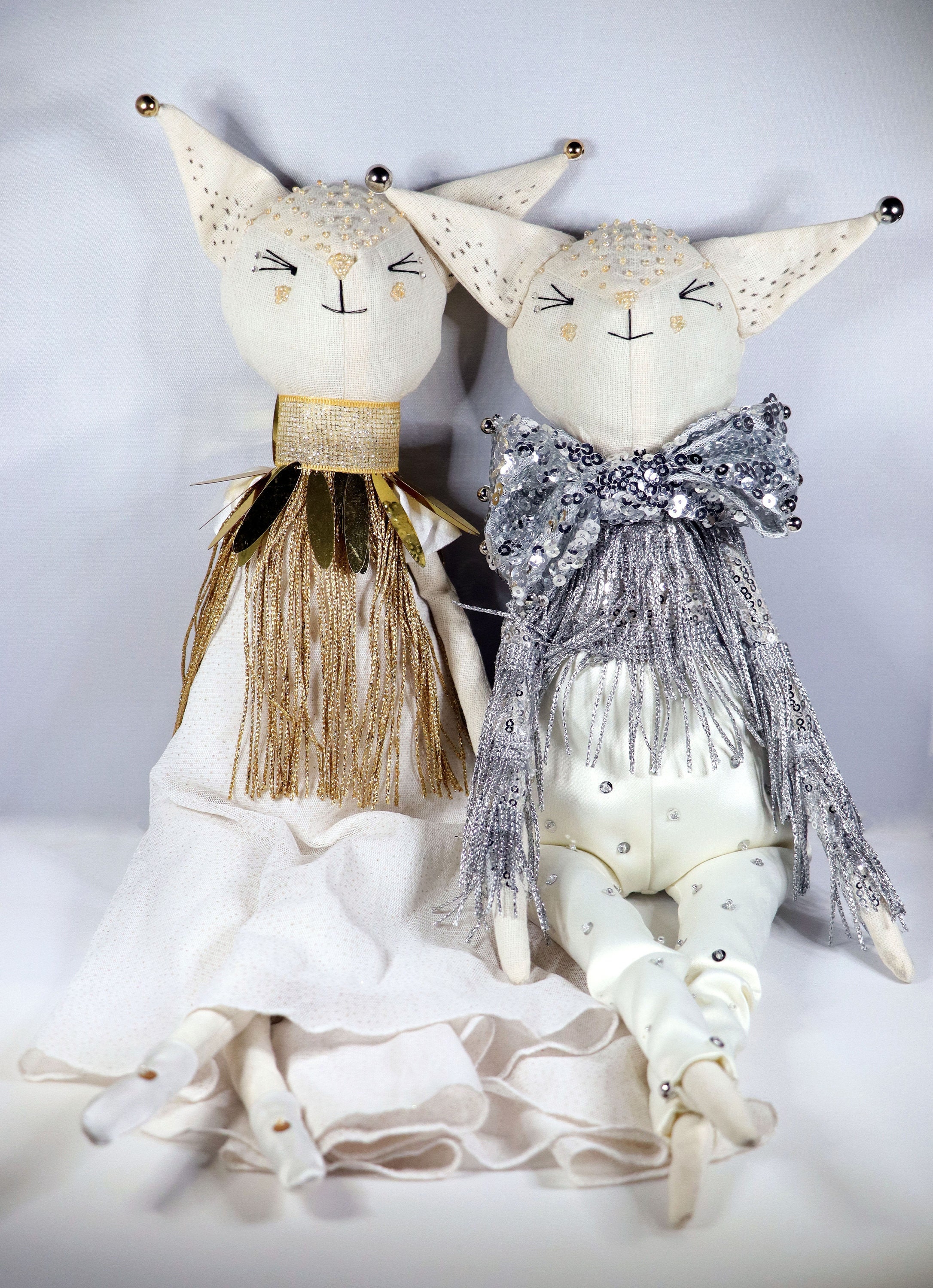 Fox Rag Doll Couple With Sparkly Beads, Sequin Bow and Shimmering ...