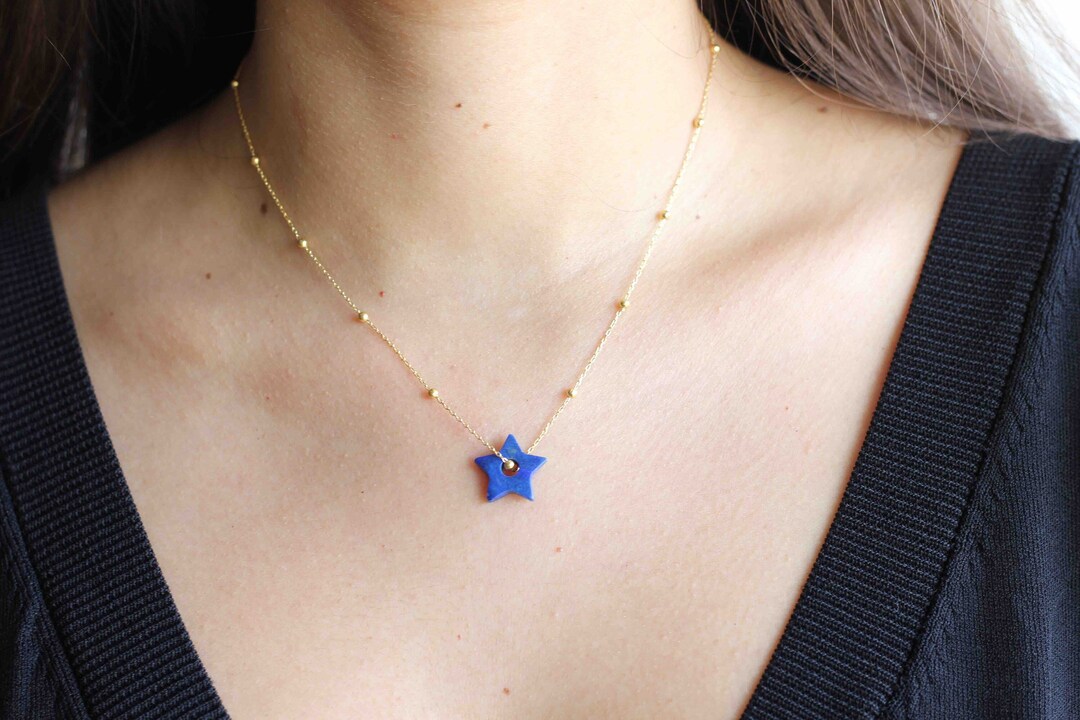 Lapis Star Gold Necklace, Minimal Lapis Lazuli Pendant Necklace, Dainty ...