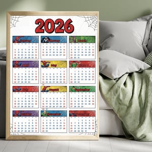 2026 Superhero Theme Calendar Printable | Comic Style Planner | Digital ...