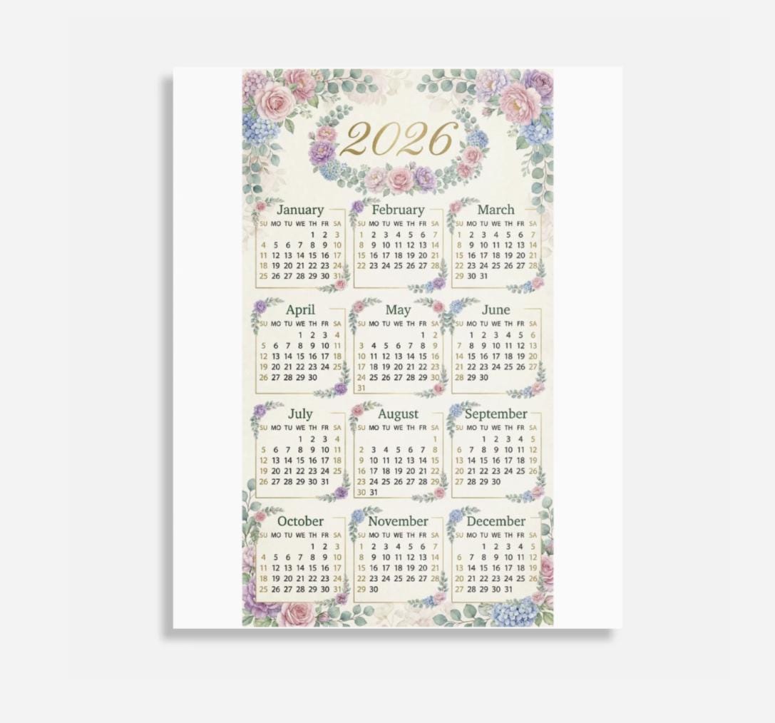 2026 Floral Theme Calendar Printable | Botanical Planner | Digital ...