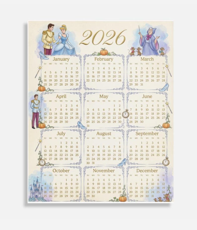 2026 Princess Theme Calendar Printable | Fairy Tale Planner | Digital ...