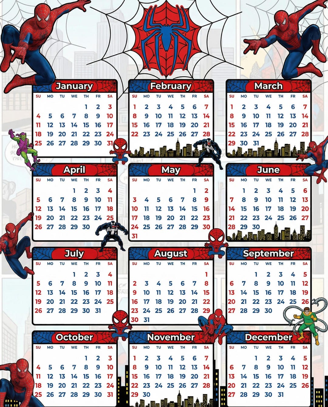 2026 Superhero Theme Calendar Printable | Comic Style Planner | Digital ...
